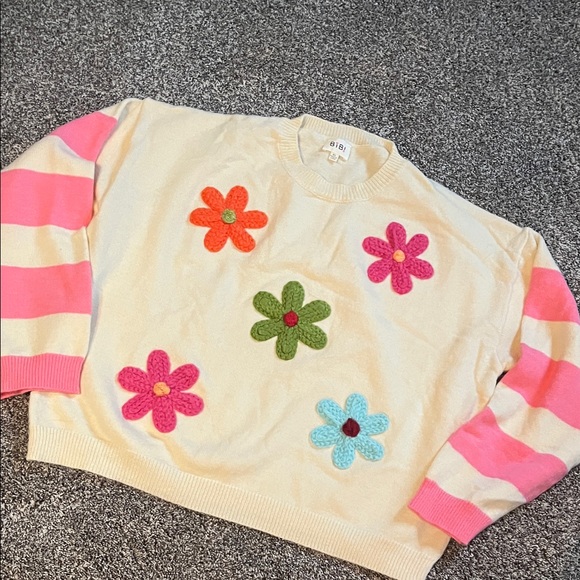 BiBi | Sweaters | Bibi Sweater Oversized Chunky Sweater Crochet Flowers ...